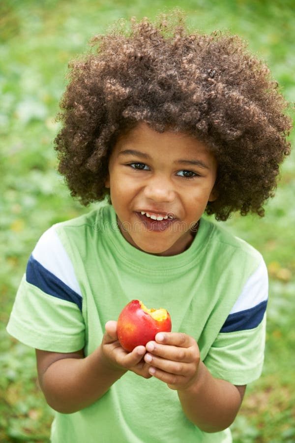 Little Boy Eating Nectarine Outdoors Stock Photos - Free & Royalty-Free ...
