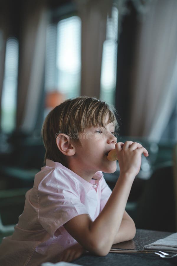 Little boy eating pie stock image. Image of child, indoors - 112009949