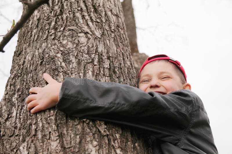 Little boy embracing tree stock photo. Image of smiling - 19367610