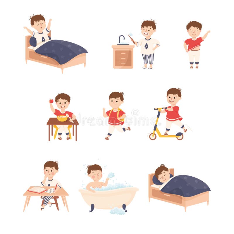 Little Boy Engaged in daily Activity and Everyday Routine with Clothing ...