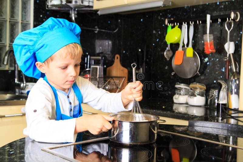 Little Boy Enjoy Cooking in Kitchen Stock Photo - Image of recipe ...