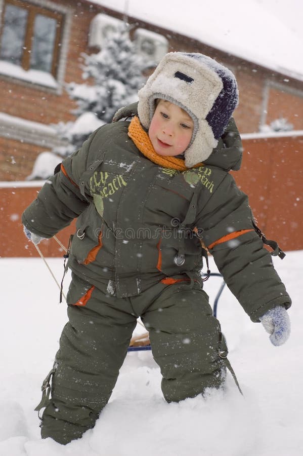 Cheerful Little Boy Enjoy Winter Stock Photo - Image of cold, nature ...