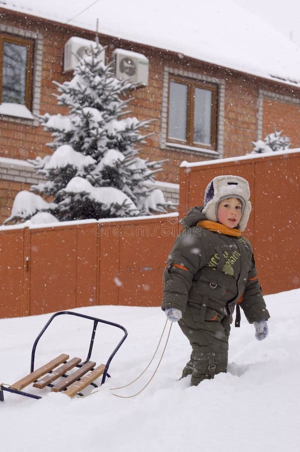 Cheerful Little Boy Enjoy Winter Stock Photo - Image of cold, activity ...