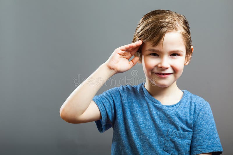 Little Boy Expression - Salute Stock Image - Image of greetings, blue ...