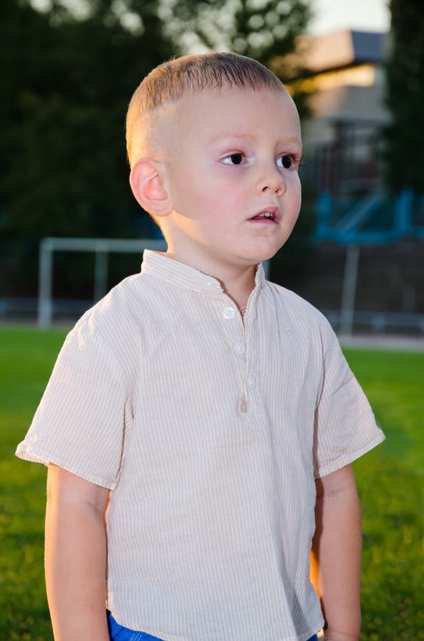Little Boy with a Fancy Haircut Looking Away Stock Image - Image of ...