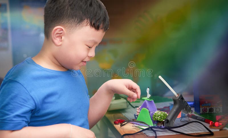 Little Boy Fix and Crafting Toy on Table at Home with Manipulation ...