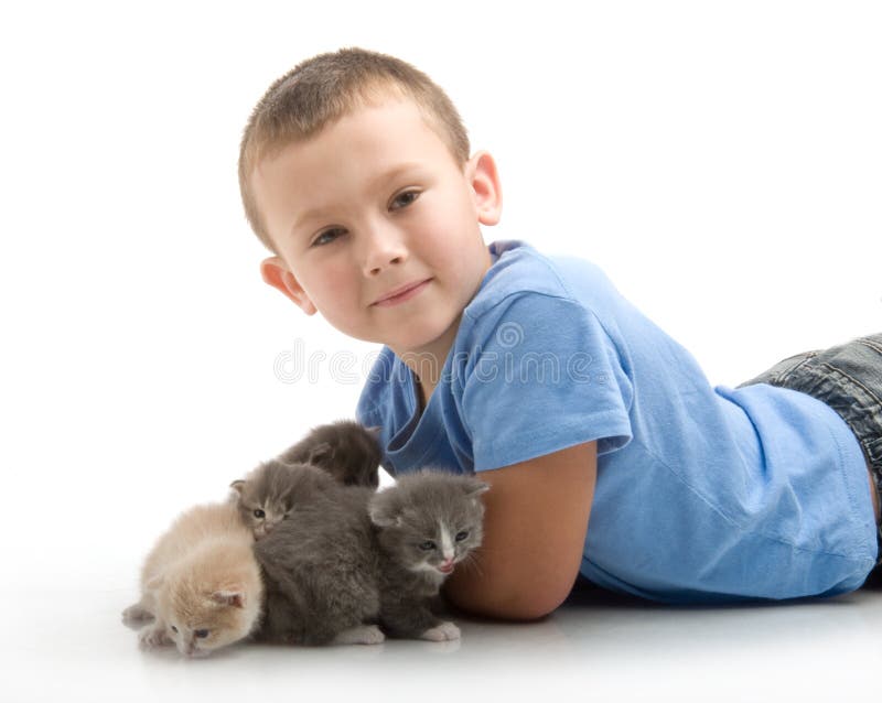 The Little Boy with a Fluffy Kitten Stock Image - Image of puppy ...