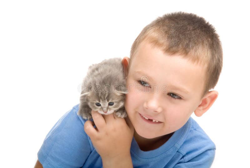 The Little Boy with a Fluffy Kitten Stock Image - Image of pretty ...