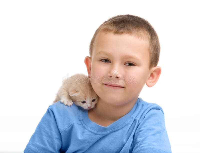 The Little Boy with a Fluffy Kitten Stock Photo - Image of fluffy, love ...