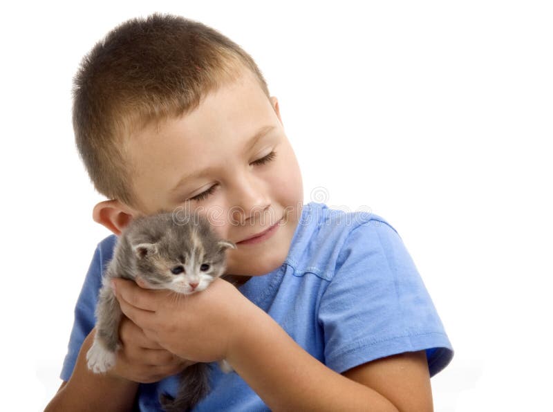 The Little Boy with a Fluffy Kitten Stock Image - Image of pretty ...