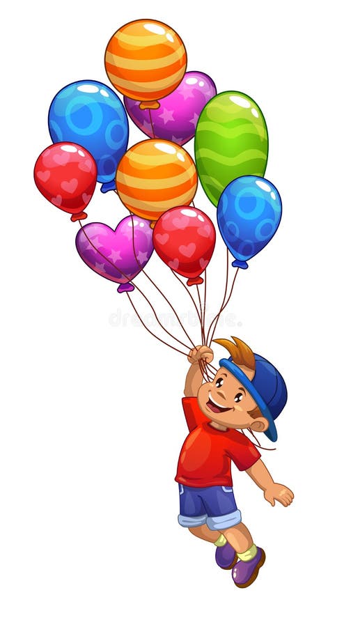 Little Boy is Flying on Balloons Stock Illustration - Illustration of ...