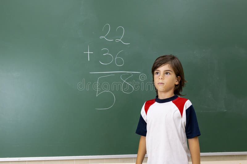 Little Boy in Front of the Blackboard at School Stock Image - Image of ...
