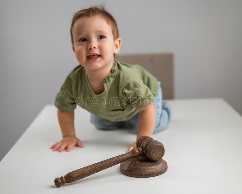 Little Boy in Front of a Judge S Gavel. Stock Photo - Image of crime ...