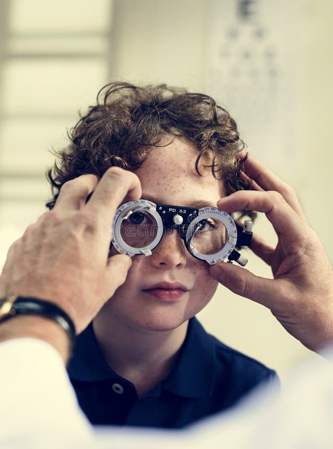 Little Boy Getting His Eyes Checked Stock Photo - Image of service ...