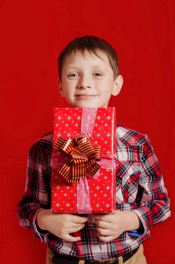 Little boy with gift box stock image. Image of christmas - 48966561