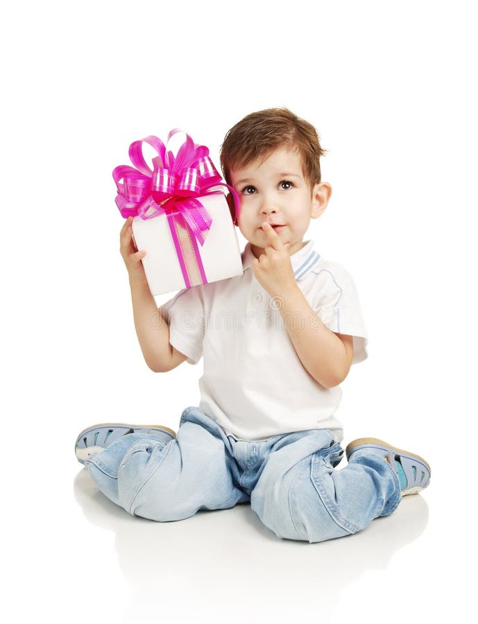 The Little Boy with a Gift in a Hands Stock Photo - Image of love, hair ...