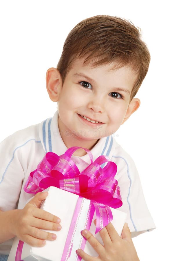 The Little Boy with a Gift in a Hands Stock Photo - Image of ...