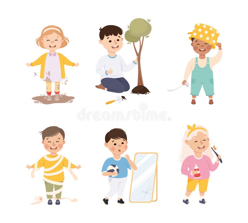 Little Boy and Girl with Different Type of Behavior Vector Set Stock ...