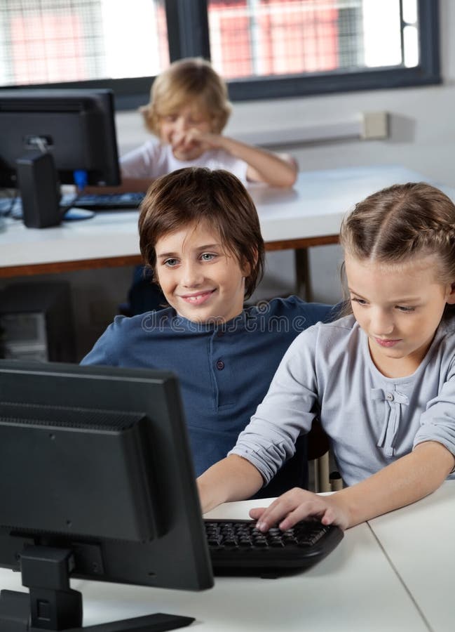 Little Boy and Girl Using Desktop Pc Stock Image - Image of girl ...