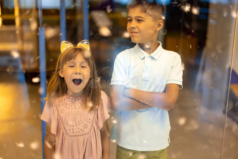 Little Boy and Girl Visit a Science Museum Stock Photo - Image of ...