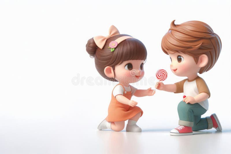A Little Boy Giving a Girl a Candy. Space for Text. Stock Illustration ...