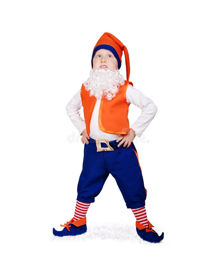 Little Boy in Gnome Fancy-dress Stock Image - Image of background, hose ...