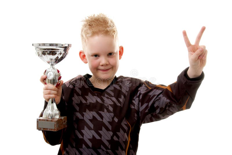 Little Boy Has Won the Second Place Trophy Cup Stock Photo - Image of ...
