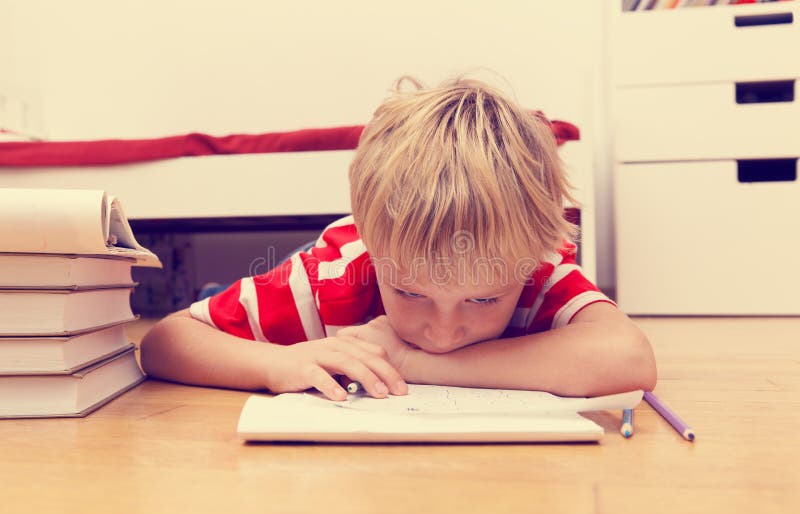Little Boy Hates Doing Homework Stock Photo - Image of grade, angrer ...