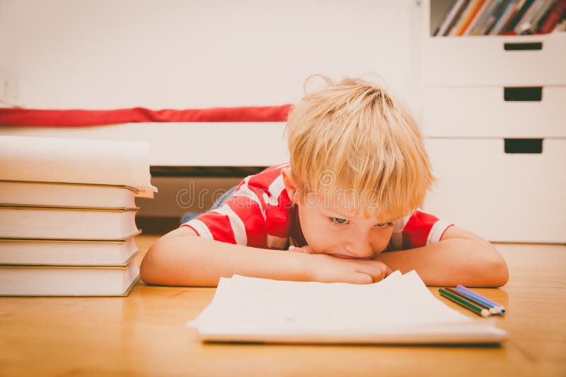 Little Boy Hates Doing Homework Stock Photo - Image of emotion, bored ...