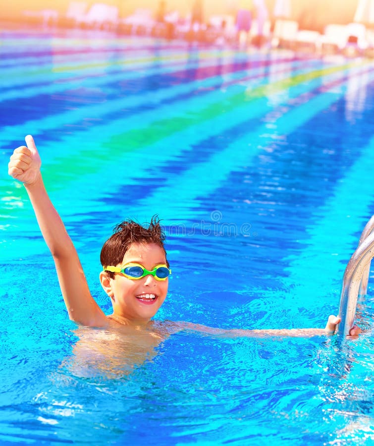 Little Boy Have Fun in the Pool Stock Photo - Image of lifestyle ...
