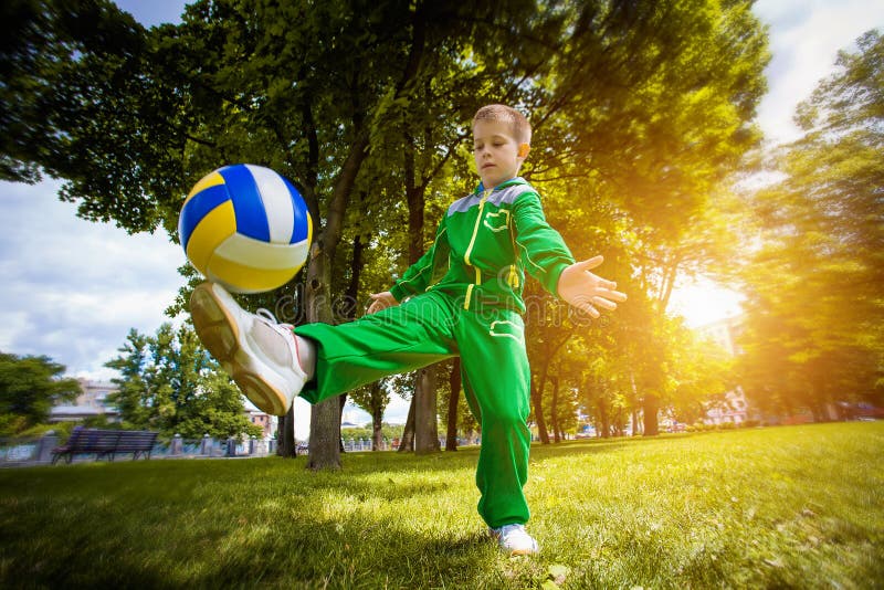 Little Boy Having Fun Playing Soccer with Ball Stock Photo - Image of ...