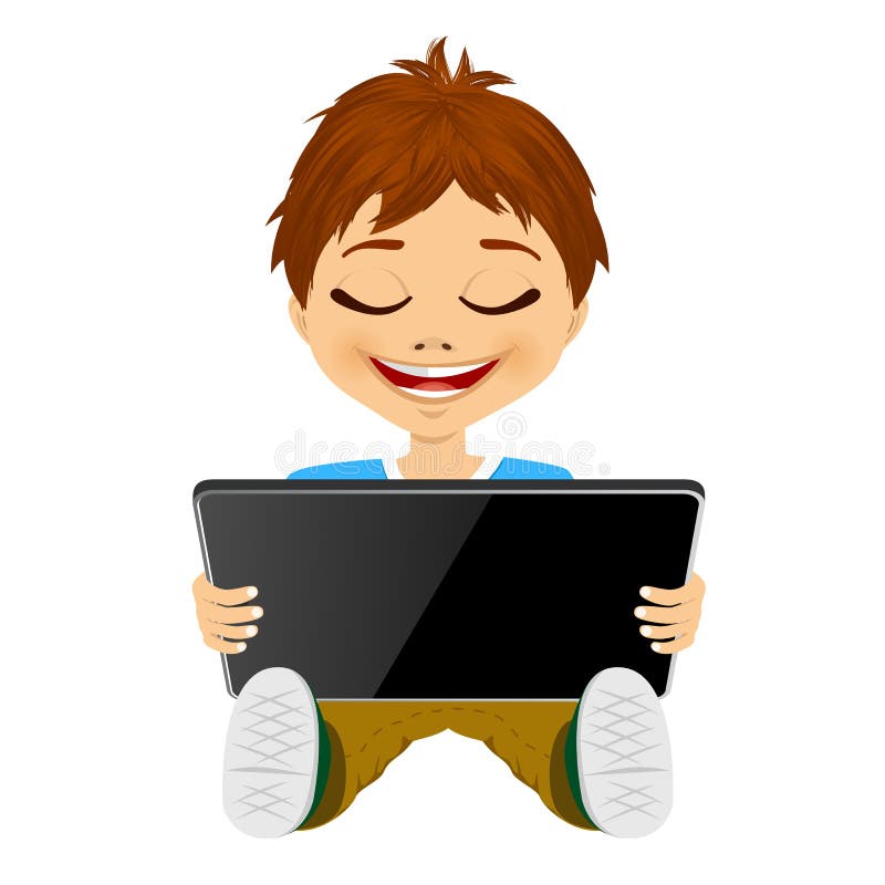 A boy playing tablet stock vector. Illustration of color - 51905079