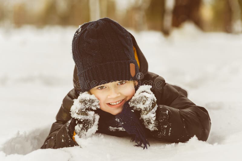 Little Boy Having Fun in the Snow Stock Image - Image of frost ...