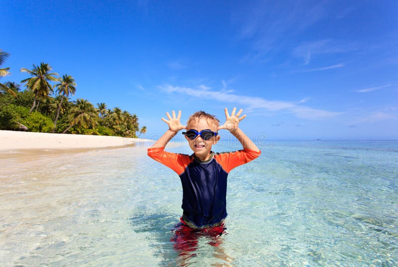 Little Boy Having Fun on Tropical Beach Stock Image - Image of laugh ...