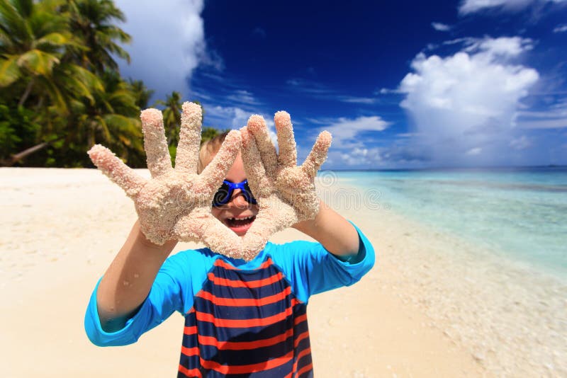 Little Boy Having Fun on Tropical Beach Stock Photo - Image of cheerful ...