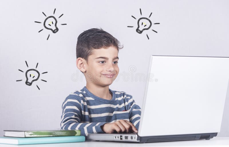 Two Kids on Floor with Laptop and Tablet. Stock Photo - Image of ...