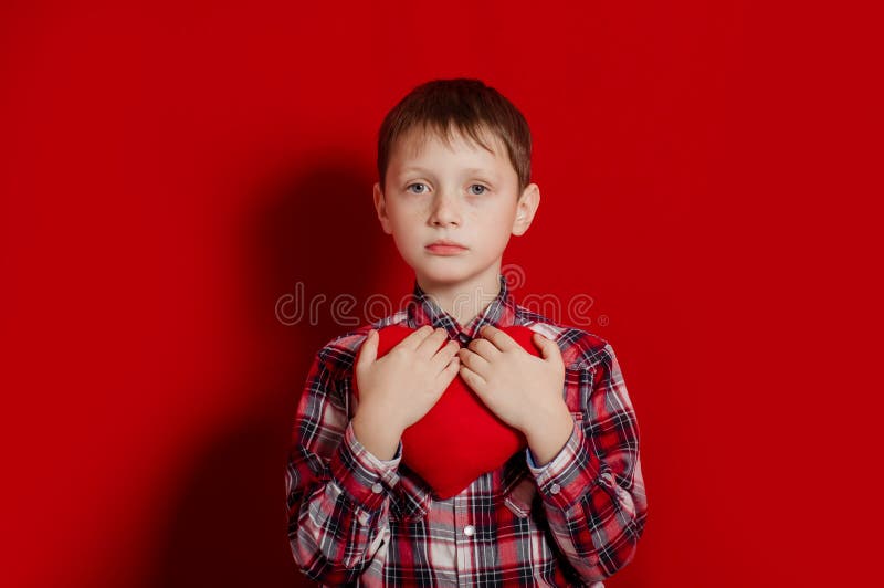 Little Boy with a Heart of Toy and Gift Box Stock Image - Image of hand ...