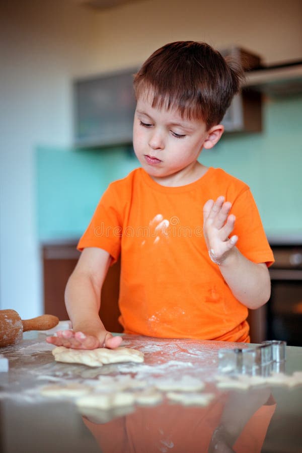 Little Boy Helping with Baking Cookies Stock Image - Image of pastry ...