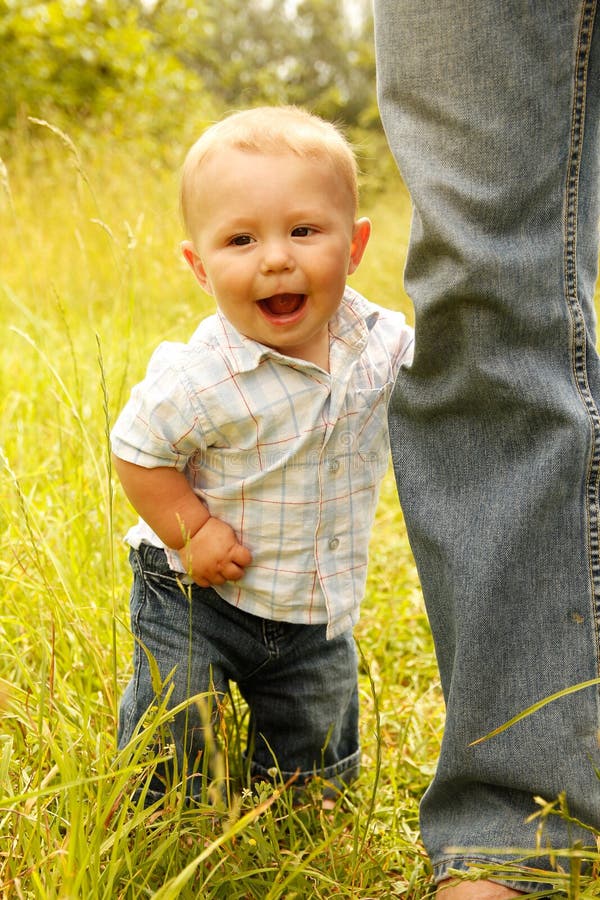 Little Boy with His Father on the Nature Stock Photo - Image of people ...