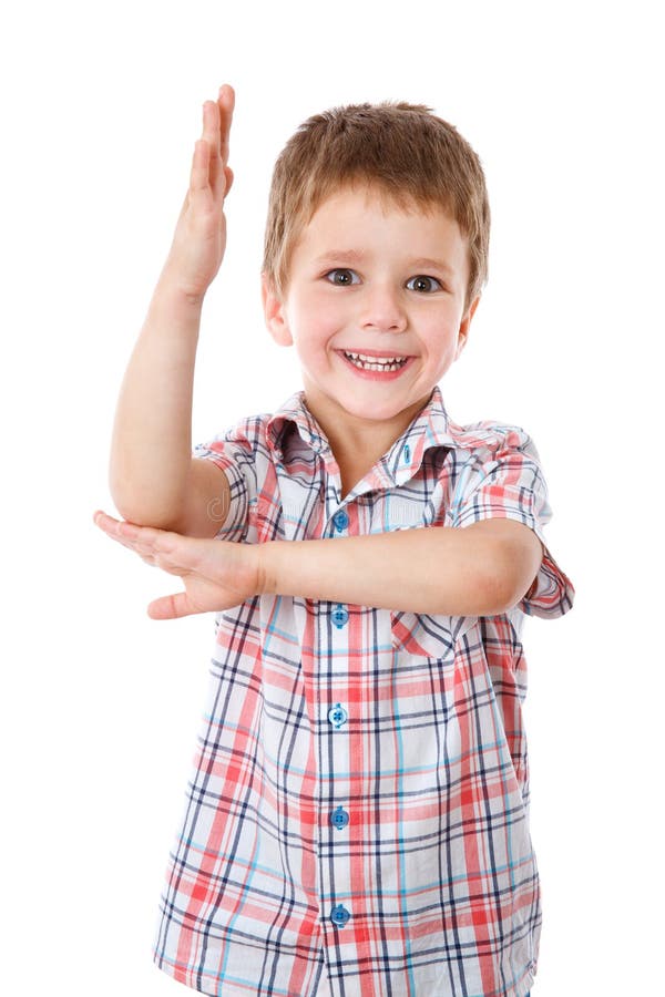 Little Boy with His Hand Raised Up Stock Image - Image of hand ...