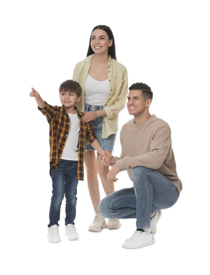 Little Boy with His Parents Together on White Background Stock Image ...