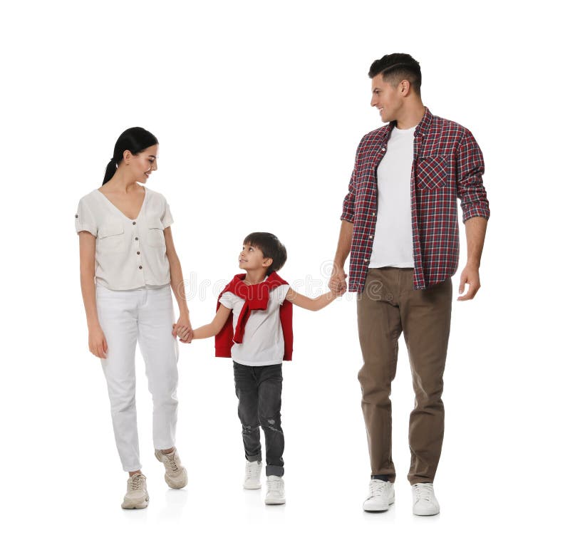 Little Boy with His Parents Together on White Background Stock Photo ...
