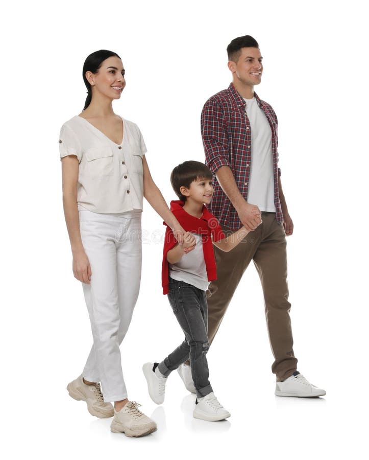 Little Boy with His Parents Together on White Background Stock Photo ...