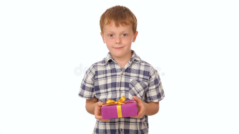 Little Boy Holding a Box with a Present Stock Footage - Video of ...