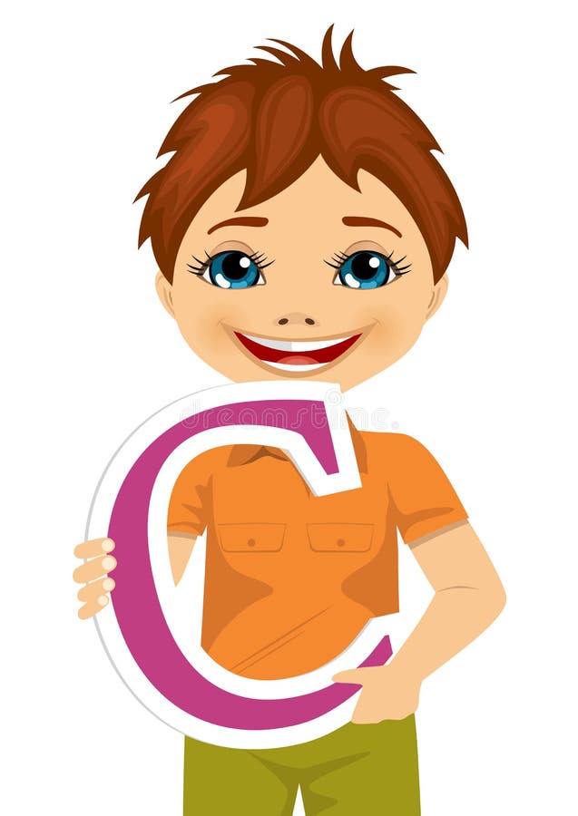 Little Boy Holding The C Letter Stock Vector - Illustration of clipart ...