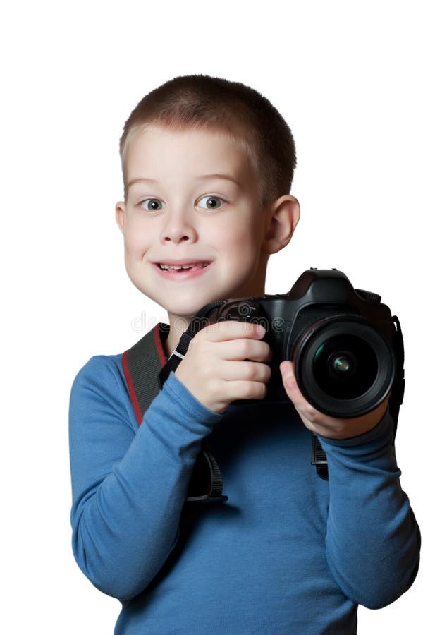 Little Boy Holding Camera And Taking Photo Stock Image - Image of ...