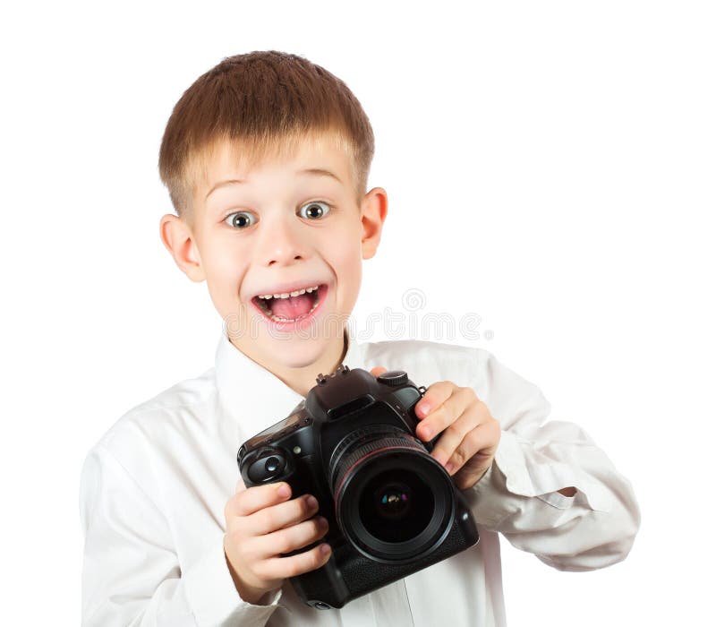 Happy Boy is Holding Camera and Taking a Photo Stock Image - Image of ...