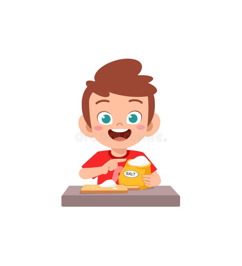 Little Boy Holding Fresh Sea Salt for Ad Stock Vector - Illustration of ...