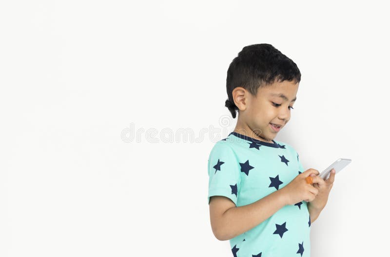 Little Boy Holding Phone Concept Stock Photo - Image of mobile, person ...