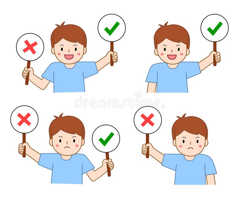 Boy Holding Right or Wrong Sign. True or False Concept Illustration ...